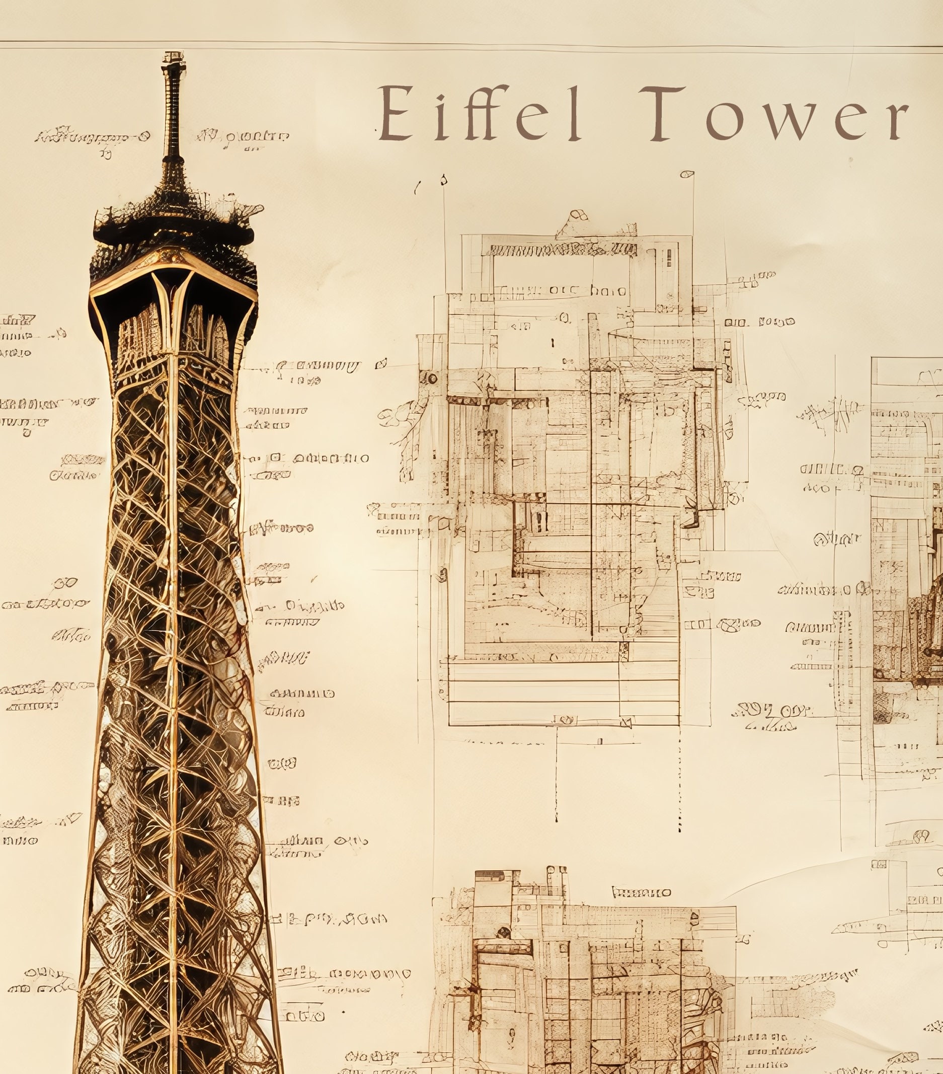 Eiffel Tower Blueprint Poster - Etsy