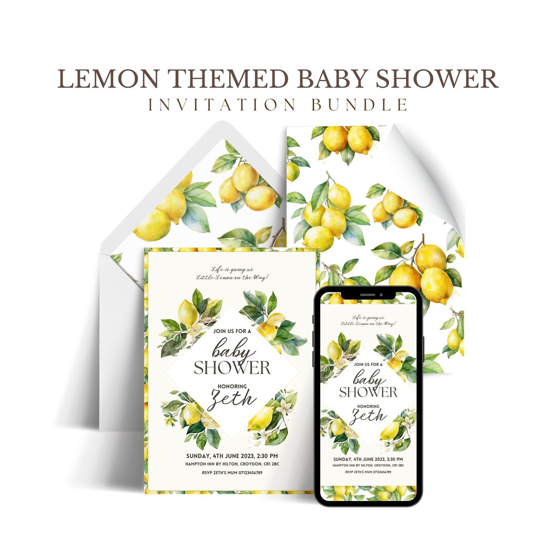 Lemon Themed Baby Shower Invitation Bundle - Editable Templates, E ...