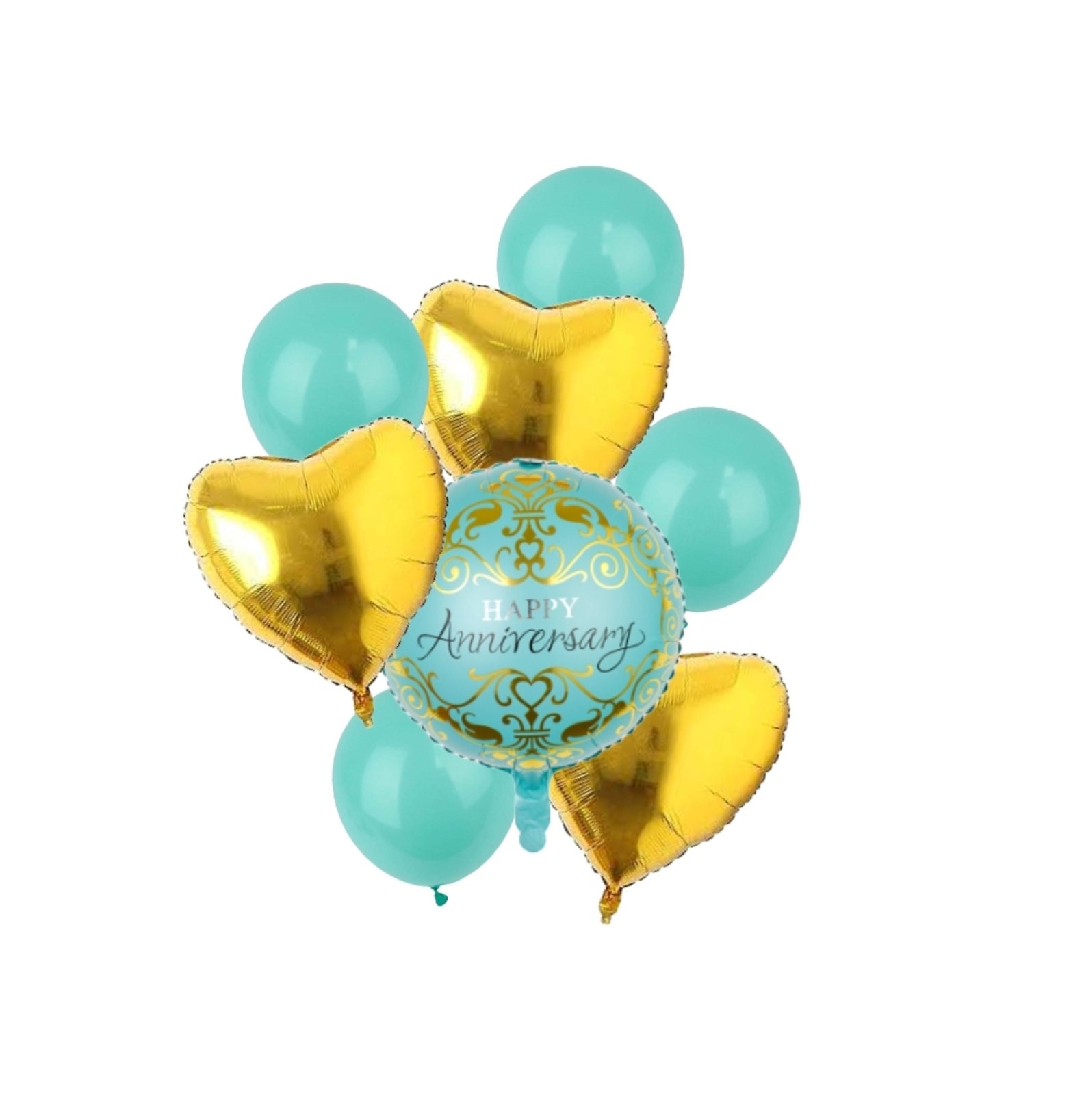 8 Pcs Set Happy Anniversary Balloon Bouquet With Gold Hearts BQ14 - Etsy