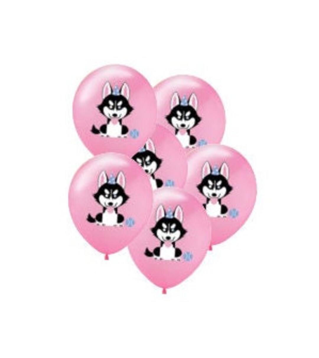 6 Pcs Set Happy Birthday Girl Huskey Retriever Dog 12 Latex Balloons ...