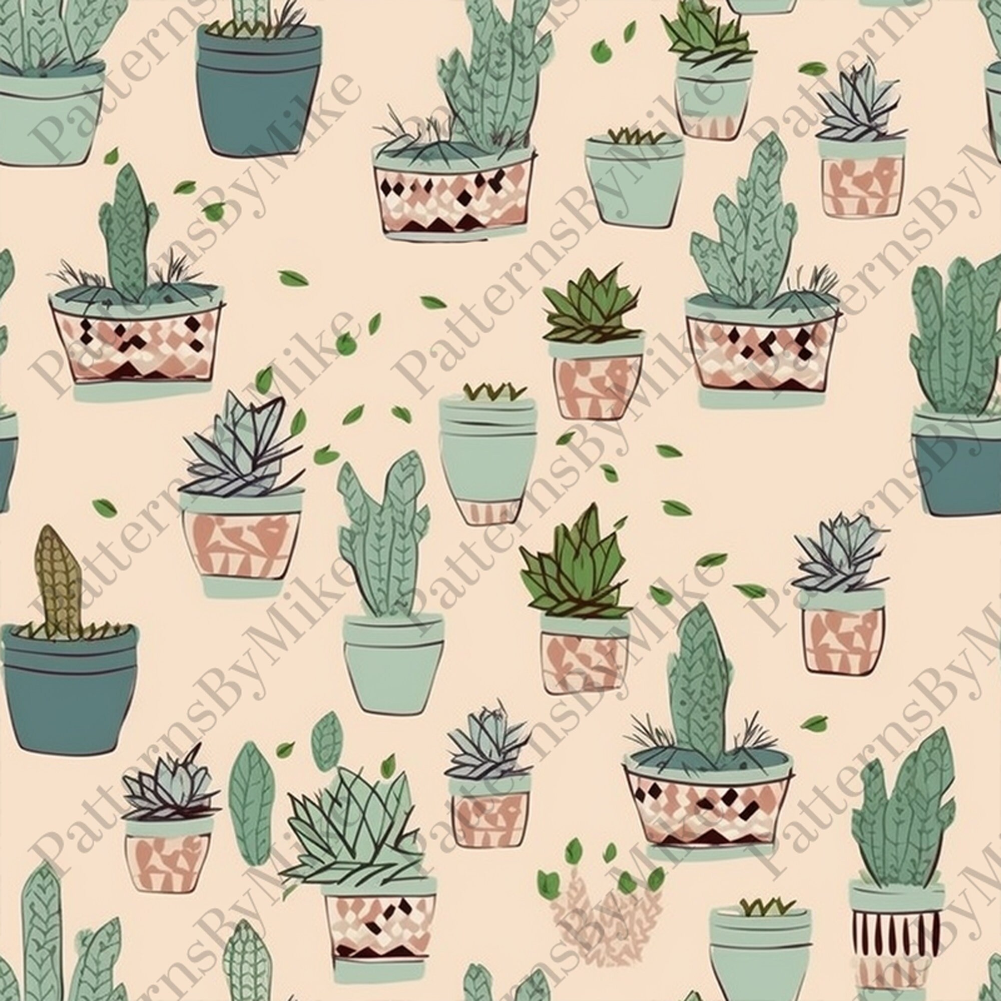 Seamless Potted Plants Digital Papers Cute Plants Backgrounds 12 ...
