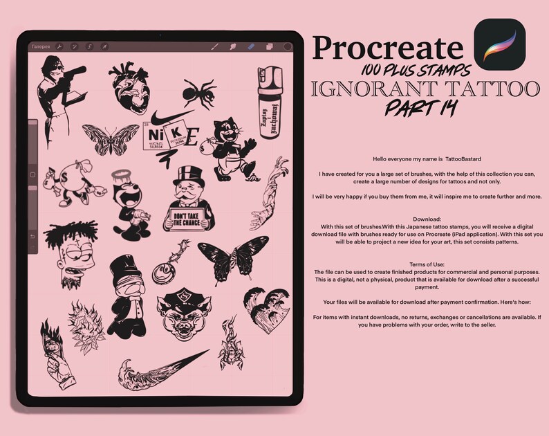 100 Stamps Brush Tattoo Ignorant Style From Procreate - Etsy