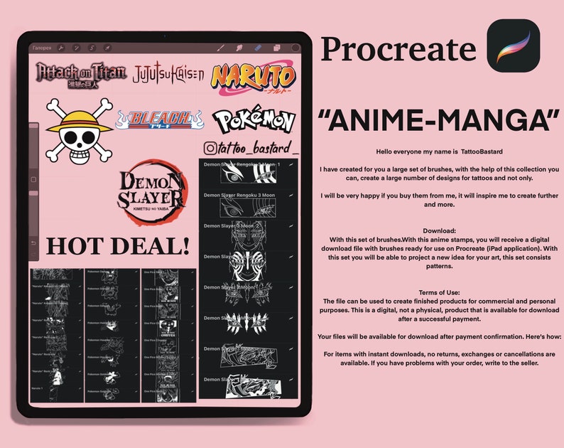 Anime Manga Procreate Brush Stamps Sticker’s Stencil for Tattoo and ...