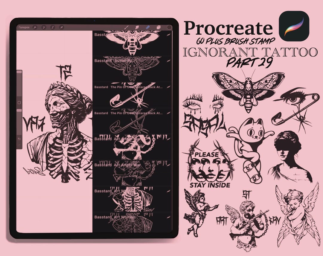 Ignorant Tattoo Flash Procreate Brushes – 60+ Bold Stamps for Edgy Tattoo Art - Etsy