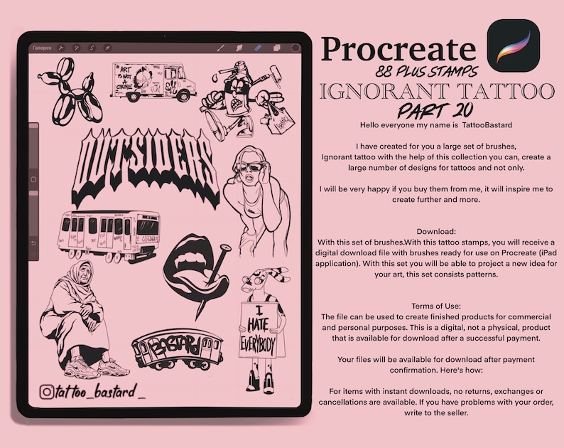 80 + Ignorant Brush Stamp Tattoo From Procreate - Etsy