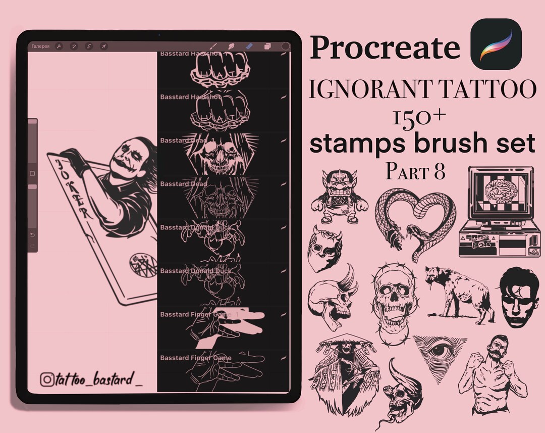 150 Brushes Stamps Ignorant Tattoo From Tattoo and Digital Artist Procreate - Etsy
