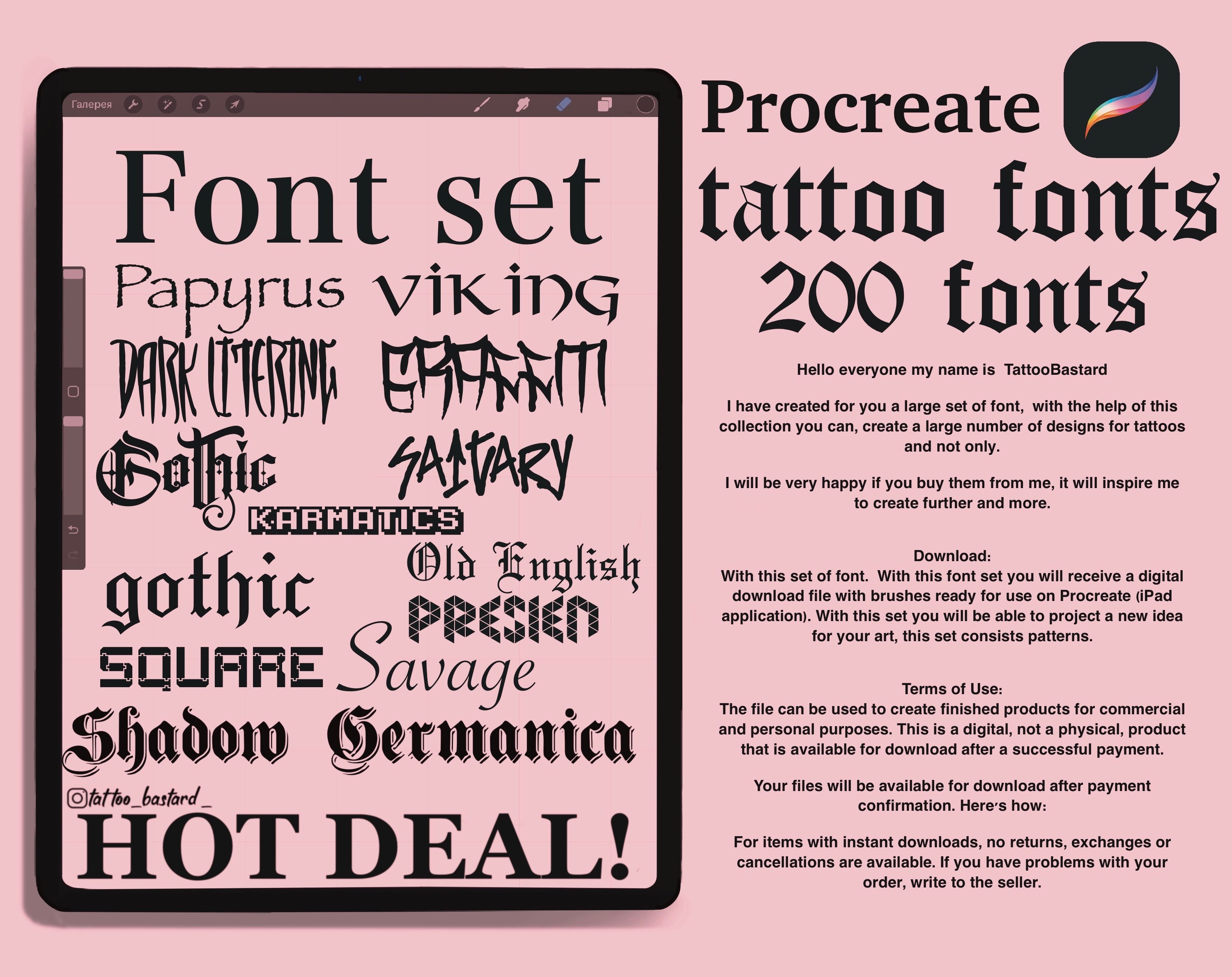 200 Fonts From Tattoo and Digital Artist Procreate - Etsy