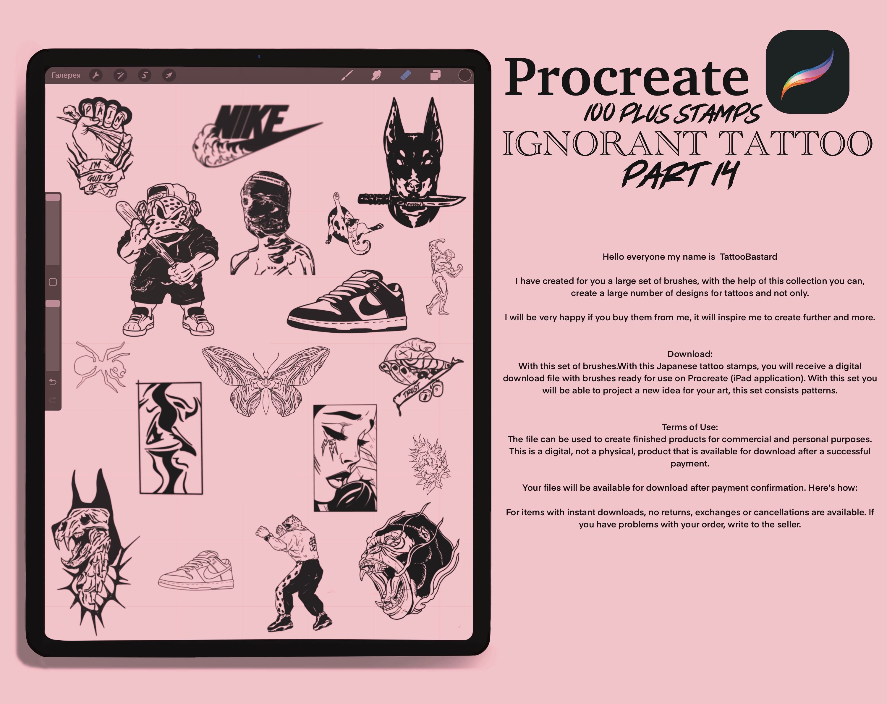 100+ Stamps Brush Tattoo Ignorant Style From Procreate - Etsy