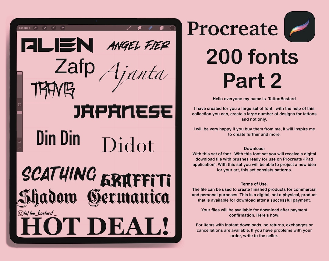 200 Fonts From Tattoo and Digital Artist Procreate Program Part 2 - Etsy