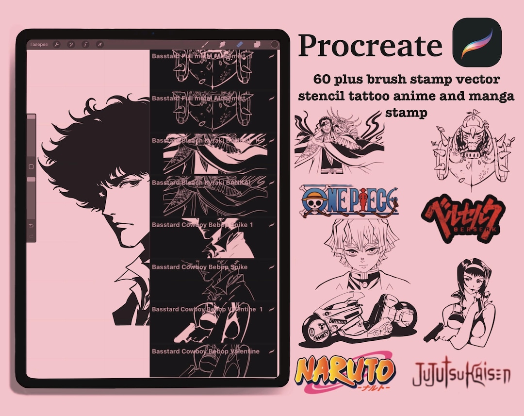 Procreate Brush Set: 60+ Anime Manga Tattoo Stamps (digital Download ...
