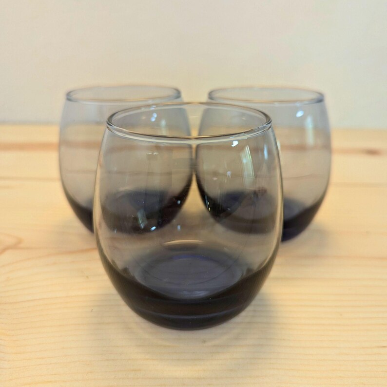 Set of 3 Vintage Blue-tinted Stemless Wine Glasses FREE SHIPPING - Etsy