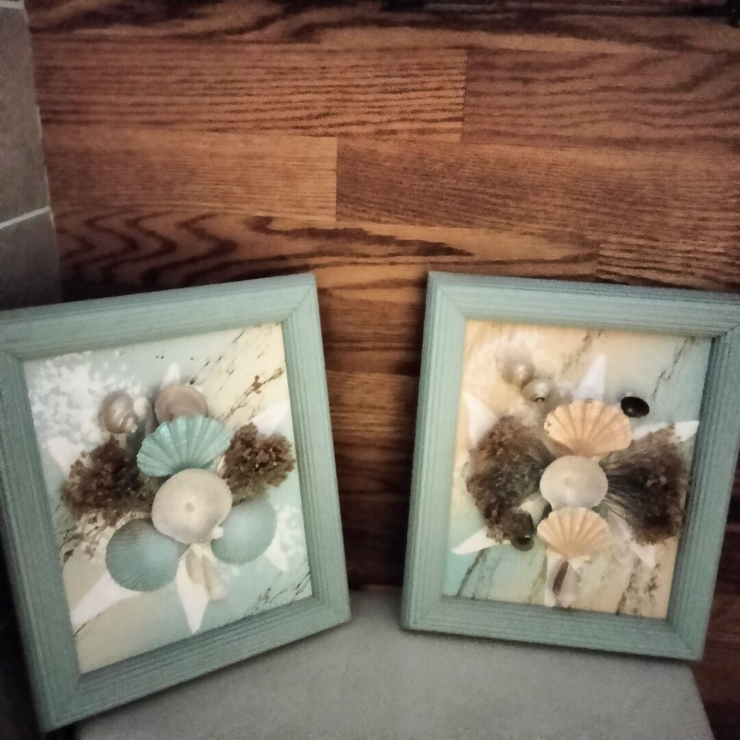 HAND PAINTED SEASHELL 8x10 Picture Frame With Dried Flowers and ...