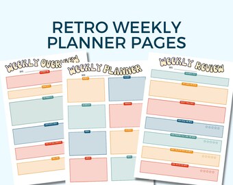Retro Daily Planner Pack, One Page Digital Printable Review, Back to ...