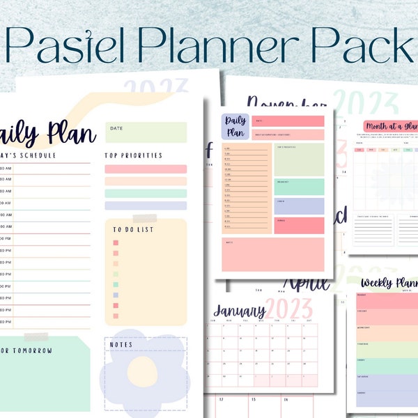 Pastel Planner Pages Digital, Cute One Page Schedule, Daily Weekly ...