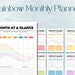 Rainbow Monthly Planner Printable, Blank Month at a Glance Page, 2023 ...