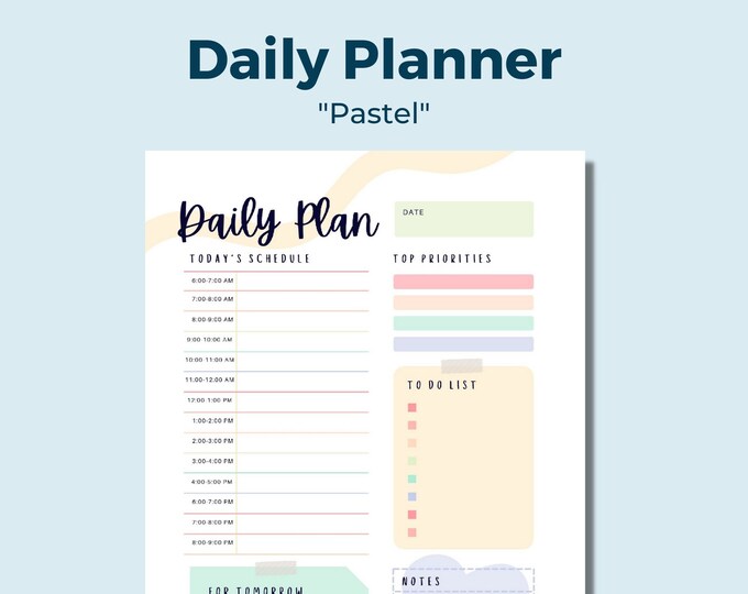 Pastel Daily Planner, Printable Daily Planner, Digital Daily Planner ...