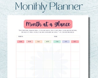 Rainbow Month at a Glance Printable 2023, Blank Monthly Planner Digital ...