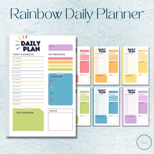 Rainbow Daily Planner Printable, One Page Digital Plan, Undated Hourly ...