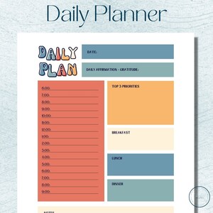 Retro Daily Planner, Printable Daily Planner Page, One Page Planner ...