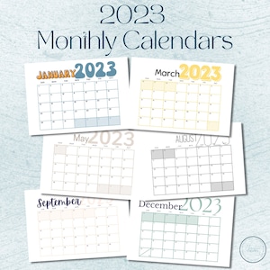 12 One Page Monthly Calendars in Six Styles, Horizontal Calendar ...