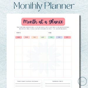 Pastel Month at a Glance Printable 2023, Blank Monthly Planner Digital ...