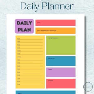 Rainbow Daily Planner, Printable Daily Planner Page, One Page Planner ...