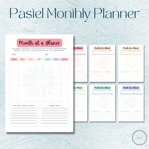 Pastel Monthly Planner Printable, Blank Month at a Glance Page, 2023 ...