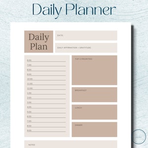 Neutral Daily Planner, Printable Daily Planner Page, One Page Planner ...