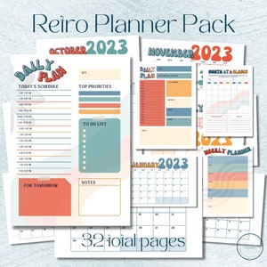 Retro Planner Pack Digital, Cute One Page Schedule, Daily Weekly ...