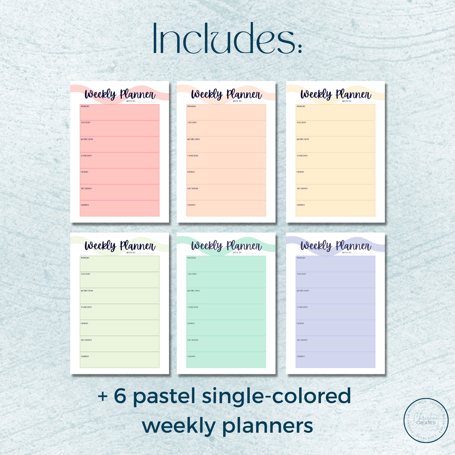 Pastel Weekly Planner Printable, Full Week at a Glance Digital ...