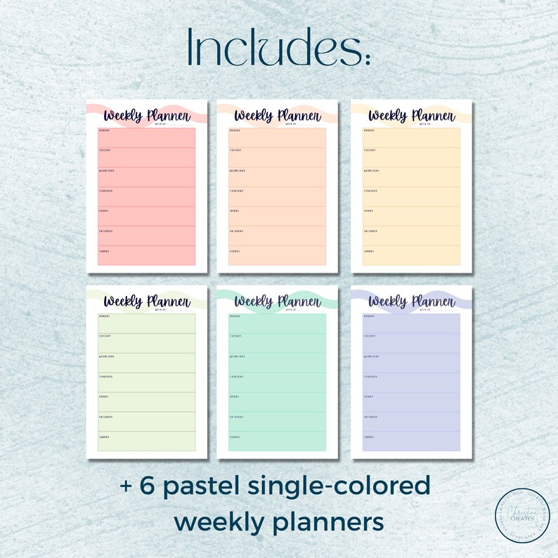 Pastel Weekly Planner Printable, Full Week at a Glance Digital ...