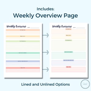 Pastel Weekly Planner Pack, One Page Digital Printable Review, Back to ...