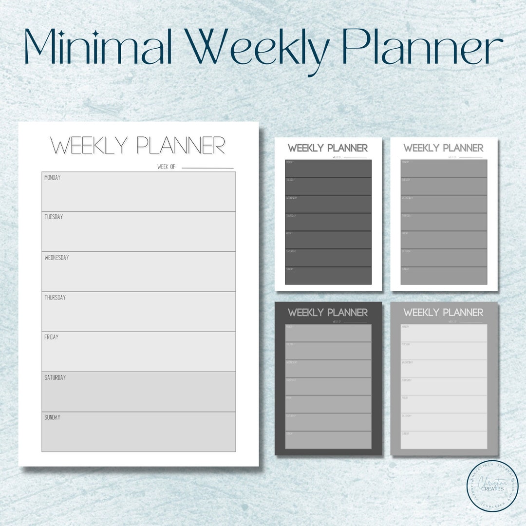 Minimal Weekly Planner Printable, Full Week at a Glance Digital ...