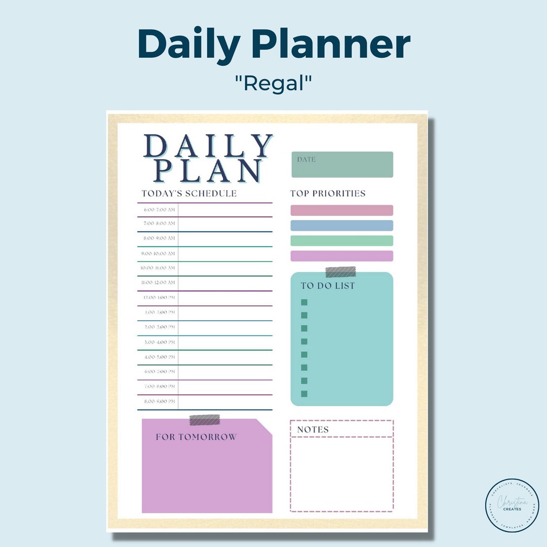 Regal Daily Planner, Printable Daily Planner, Digital Daily Planner ...