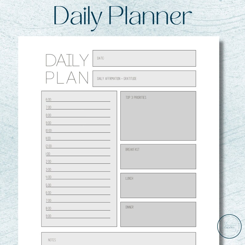 Minimal Daily Planner Printable Daily Planner Page One Page - Etsy