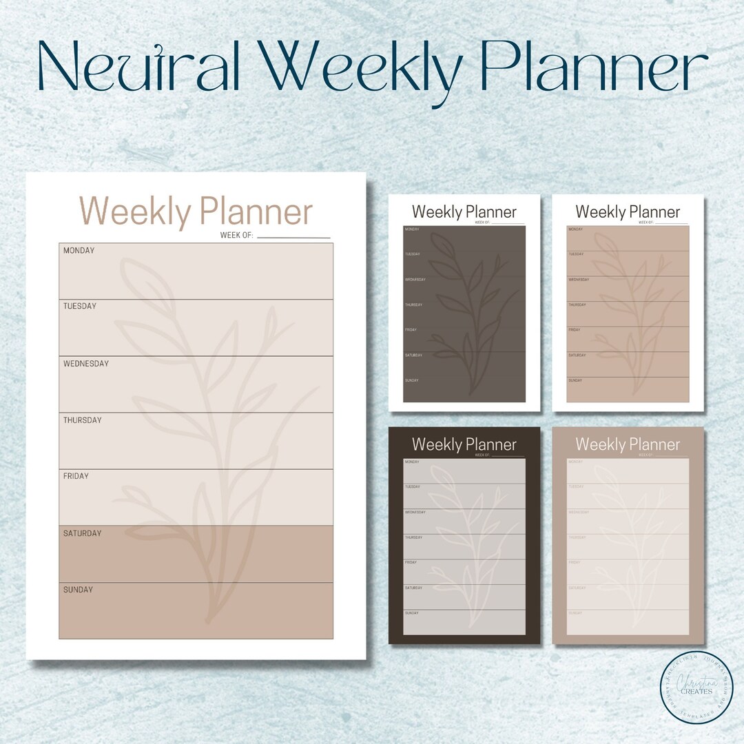 Neutral Weekly Planner Printable, Full Week at a Glance Digital ...