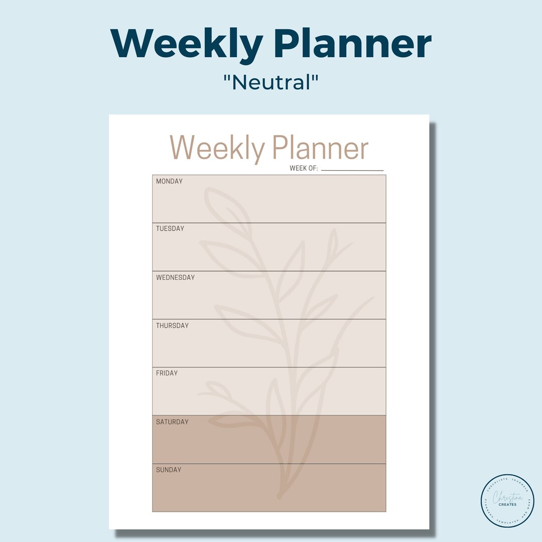 Neutral Weekly Planner, 2023 Weekly Planner Printable, Digital Vertical ...