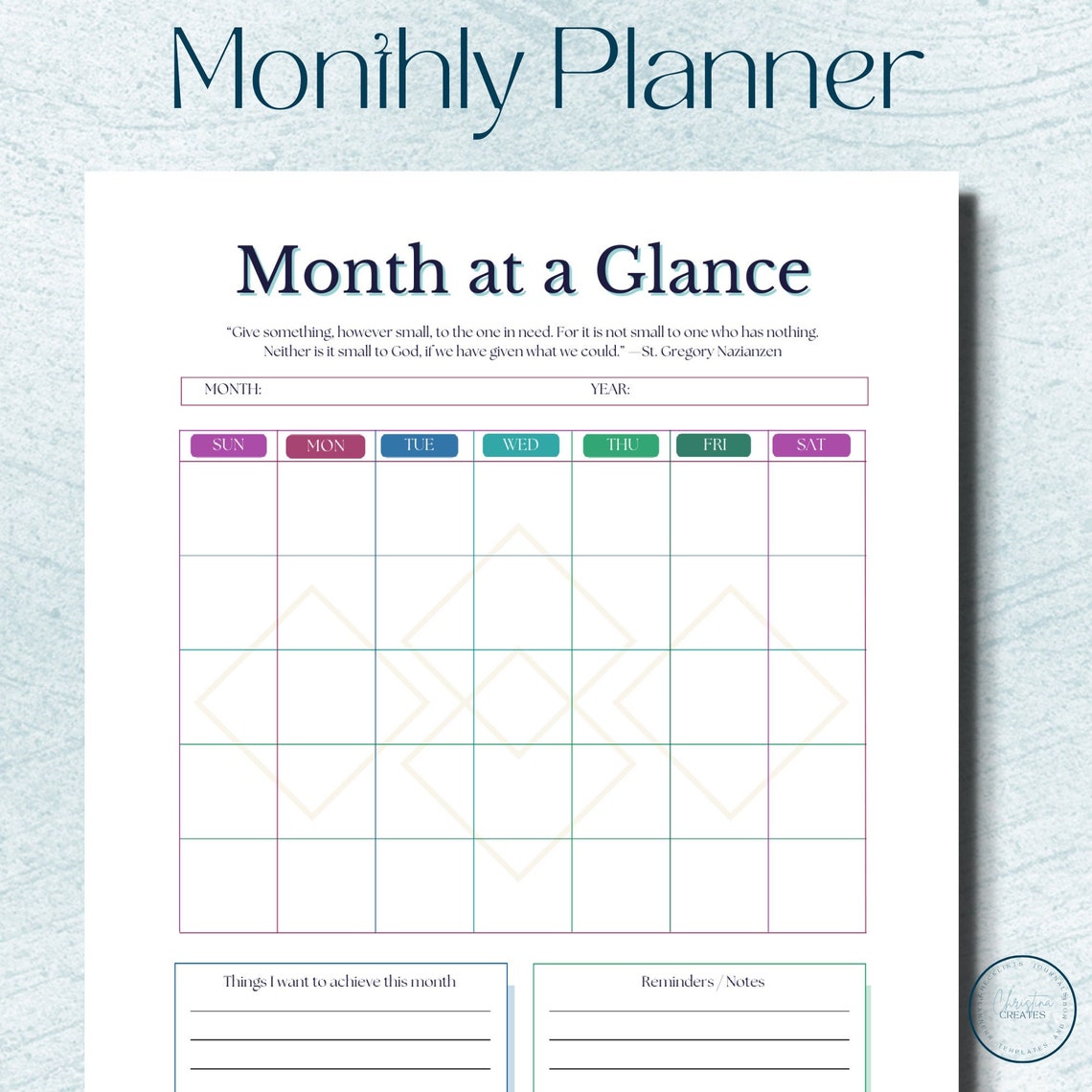 Regal Month at a Glance Printable 2023, Blank Monthly Planner Digital ...