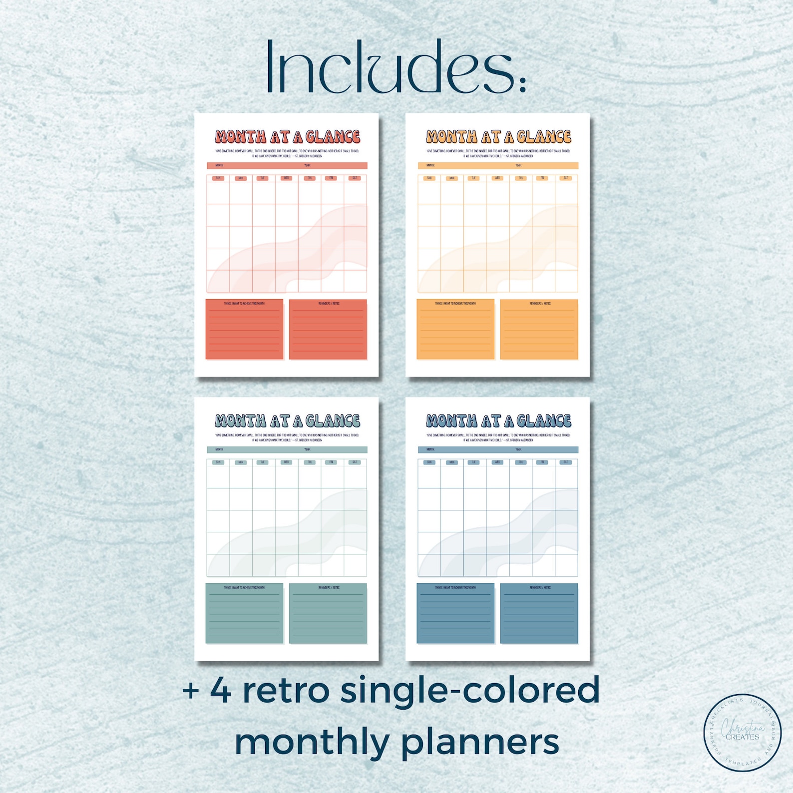 Retro Monthly Planner Printable, Blank Month at a Glance Page, 2023 ...