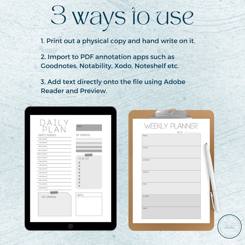 Minimal Planner Pack Digital, Cute One Page Schedule, Daily Weekly ...