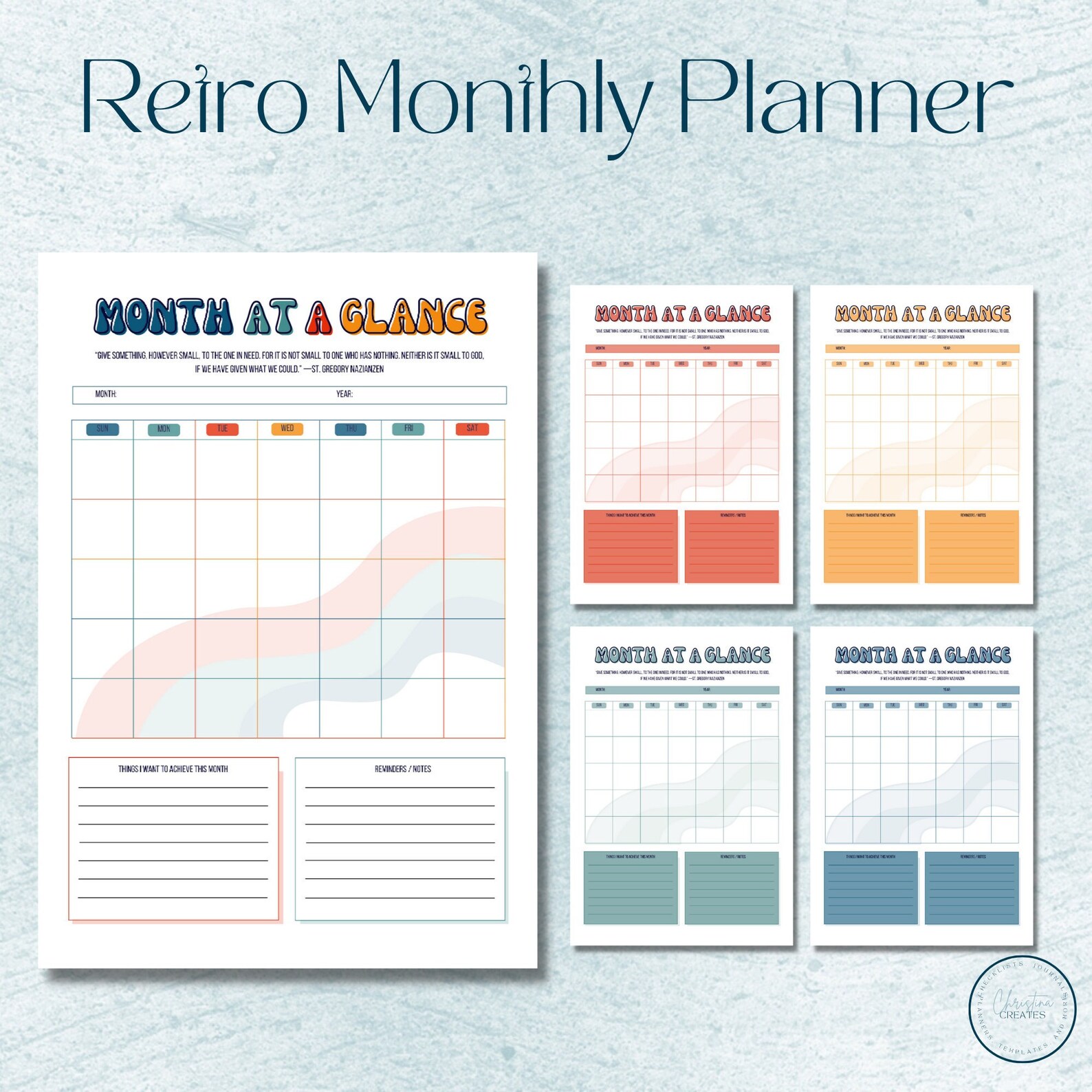 Retro Monthly Planner Printable, Blank Month at a Glance Page, 2023 ...