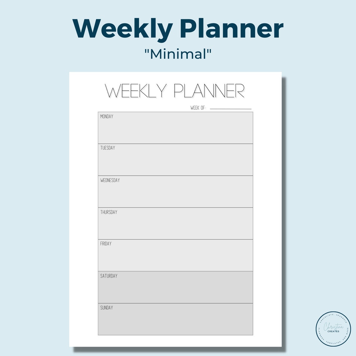 Minimal Weekly Planner, 2023 Weekly Planner Printable, Digital Vertical ...