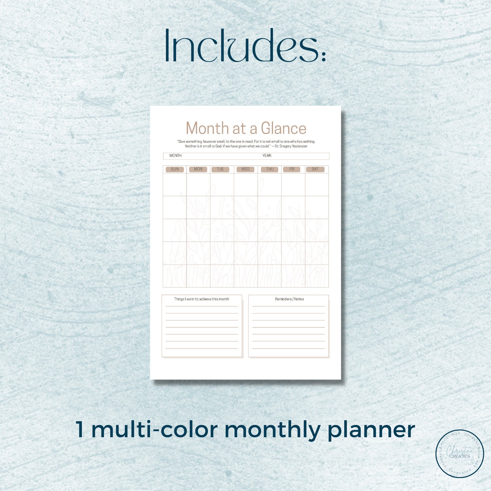 Neutral Monthly Planner Printable, Blank Month at a Glance Page, 2023 ...