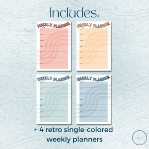 Retro Weekly Planner Printable, Full Week at a Glance Digital Organizer ...