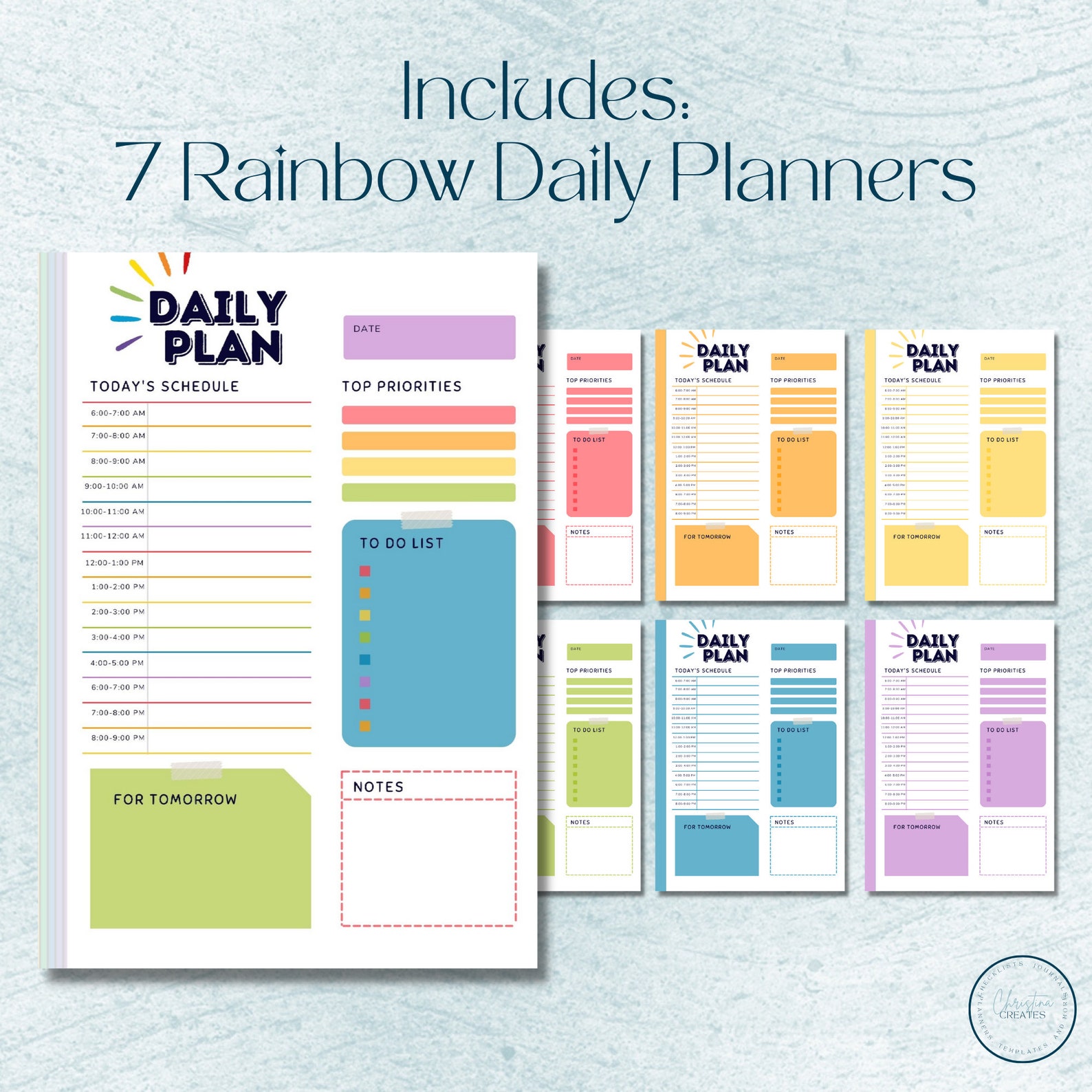 Rainbow Planner Pack Digital, Cute One Page Schedule, Daily Weekly ...