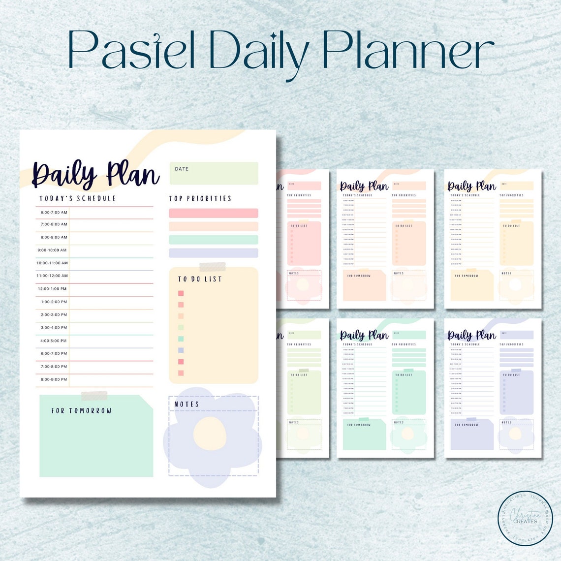 Pastel Daily Planner Printable, One Page Digital Plan, Undated Hourly ...