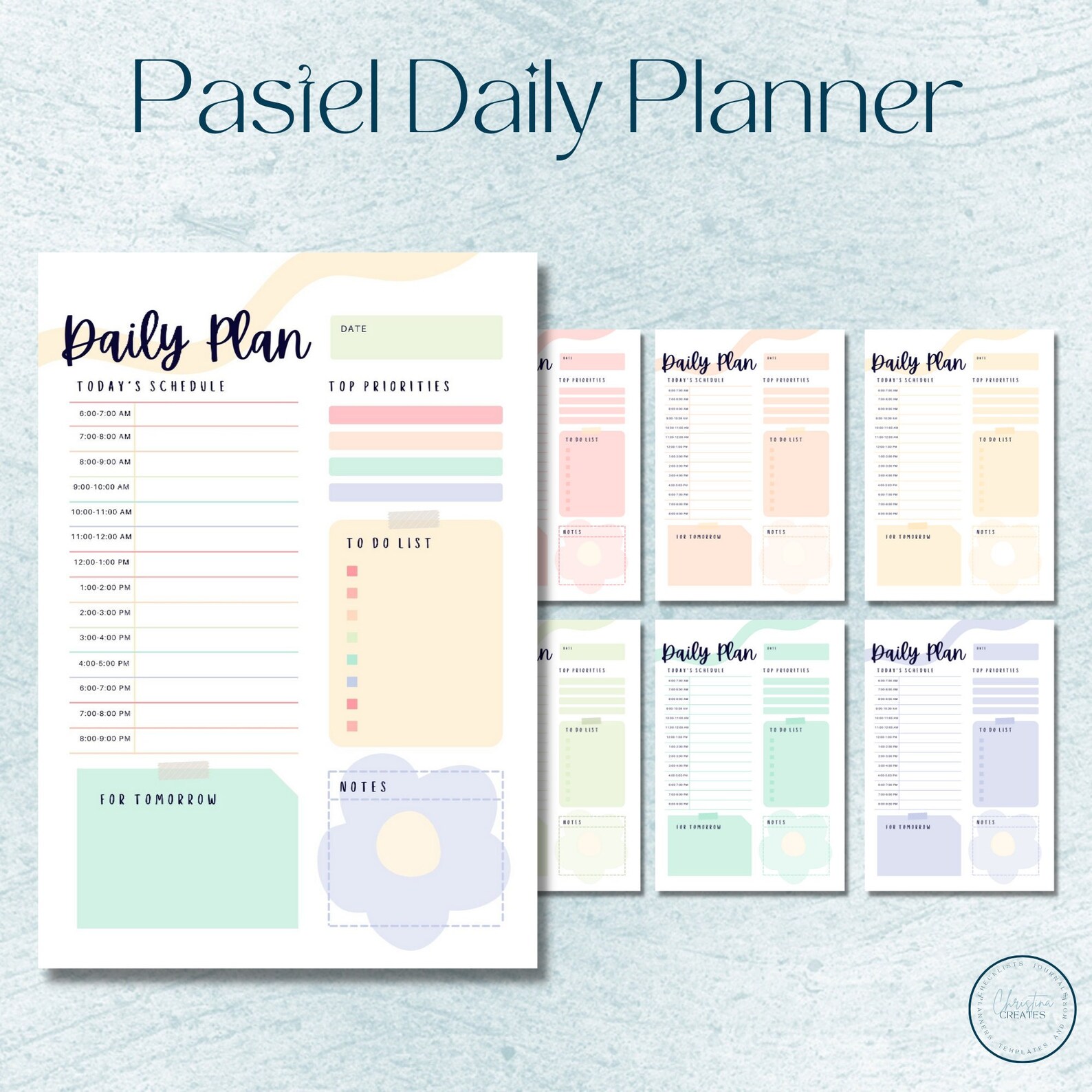 Pastel Daily Planner Printable, One Page Digital Plan, Undated Hourly ...