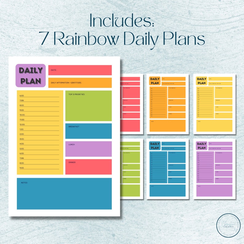 Rainbow Planner Pack Digital, Cute One Page Schedule, Daily Weekly ...