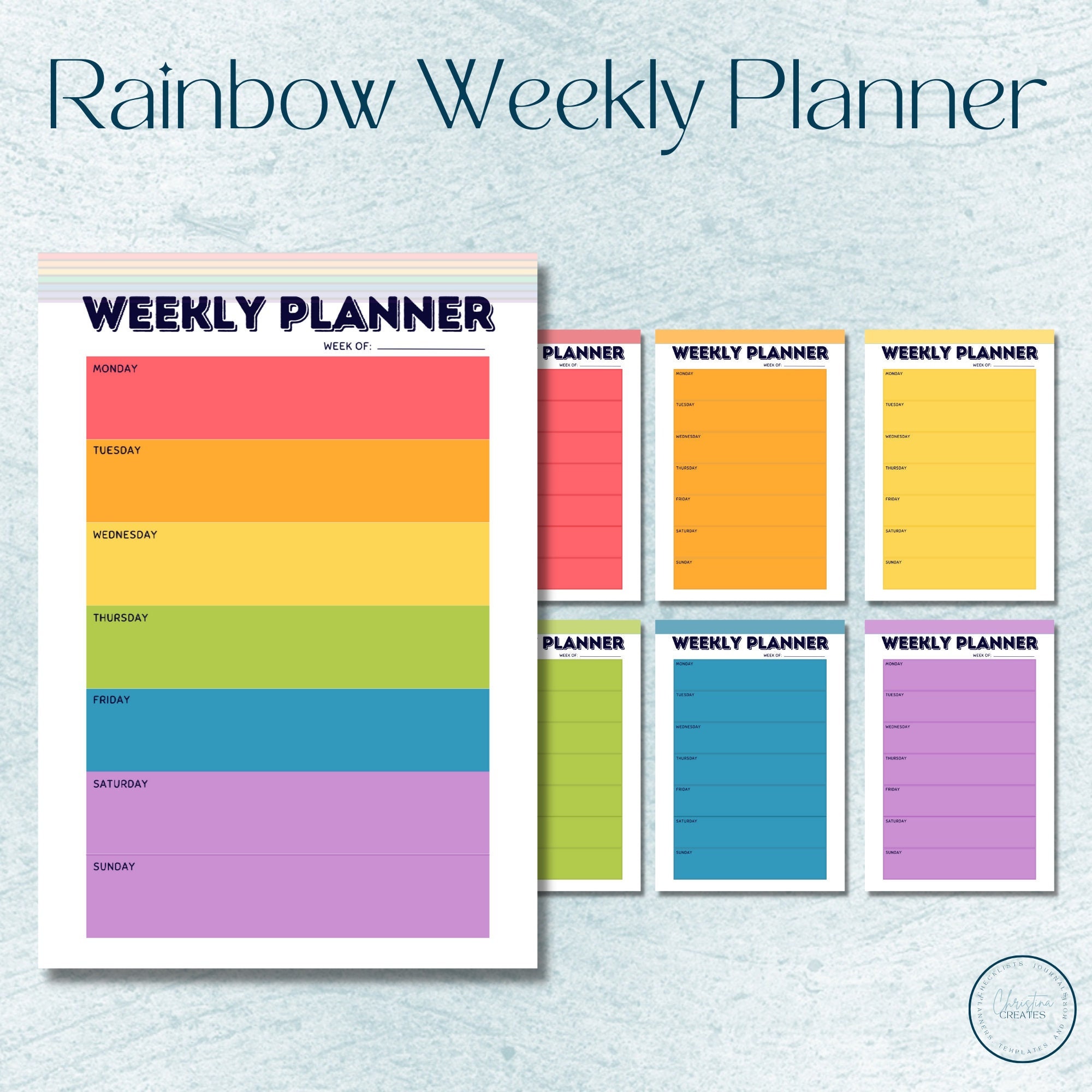 Rainbow Weekly Planner Printable, Full Week at a Glance Digital ...