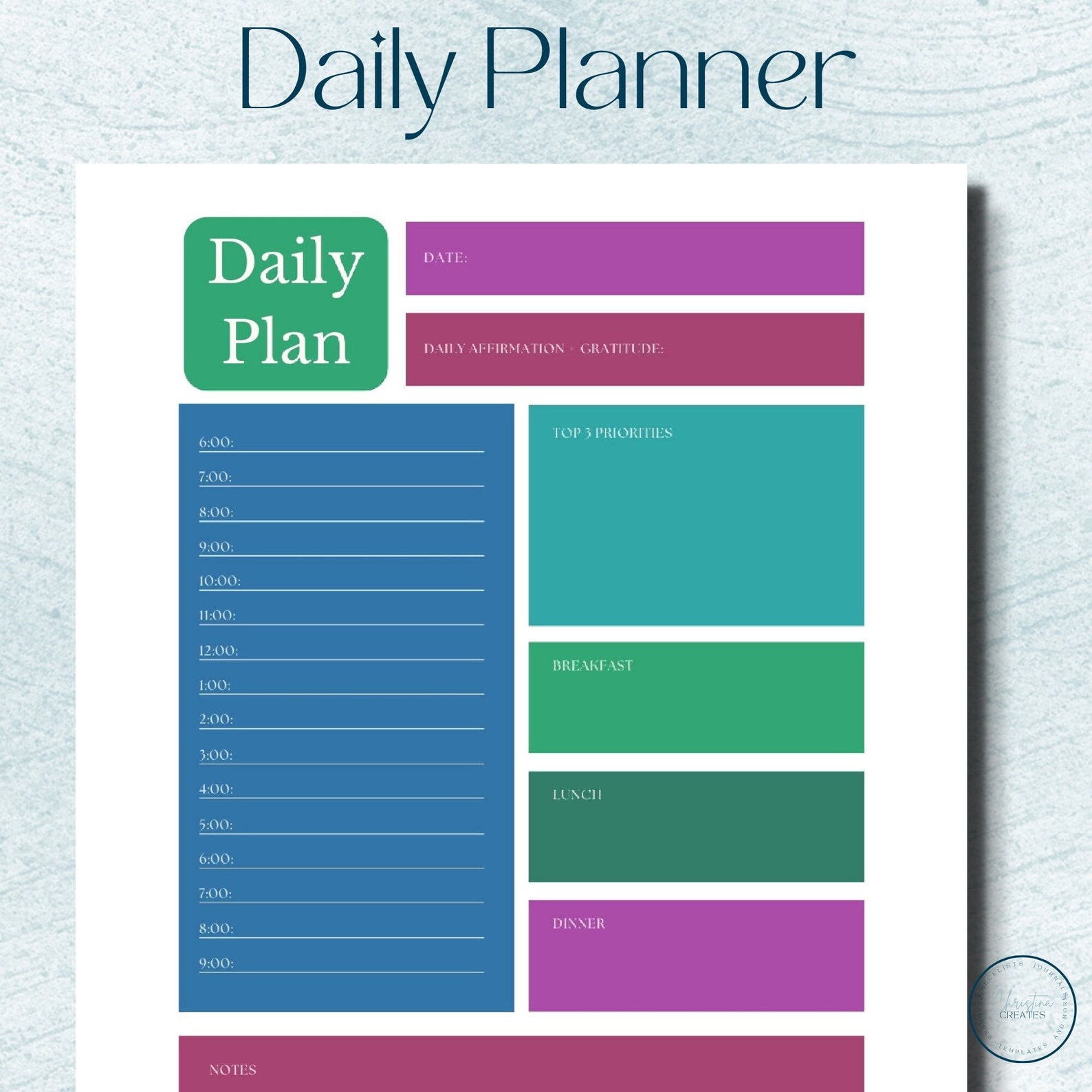 Regal Daily Planner, Printable Daily Planner Page, One Page Planner ...